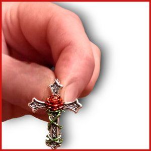 Jewelry | New Silver Cross With 3d Red Rose O Link Chain | Poshmark